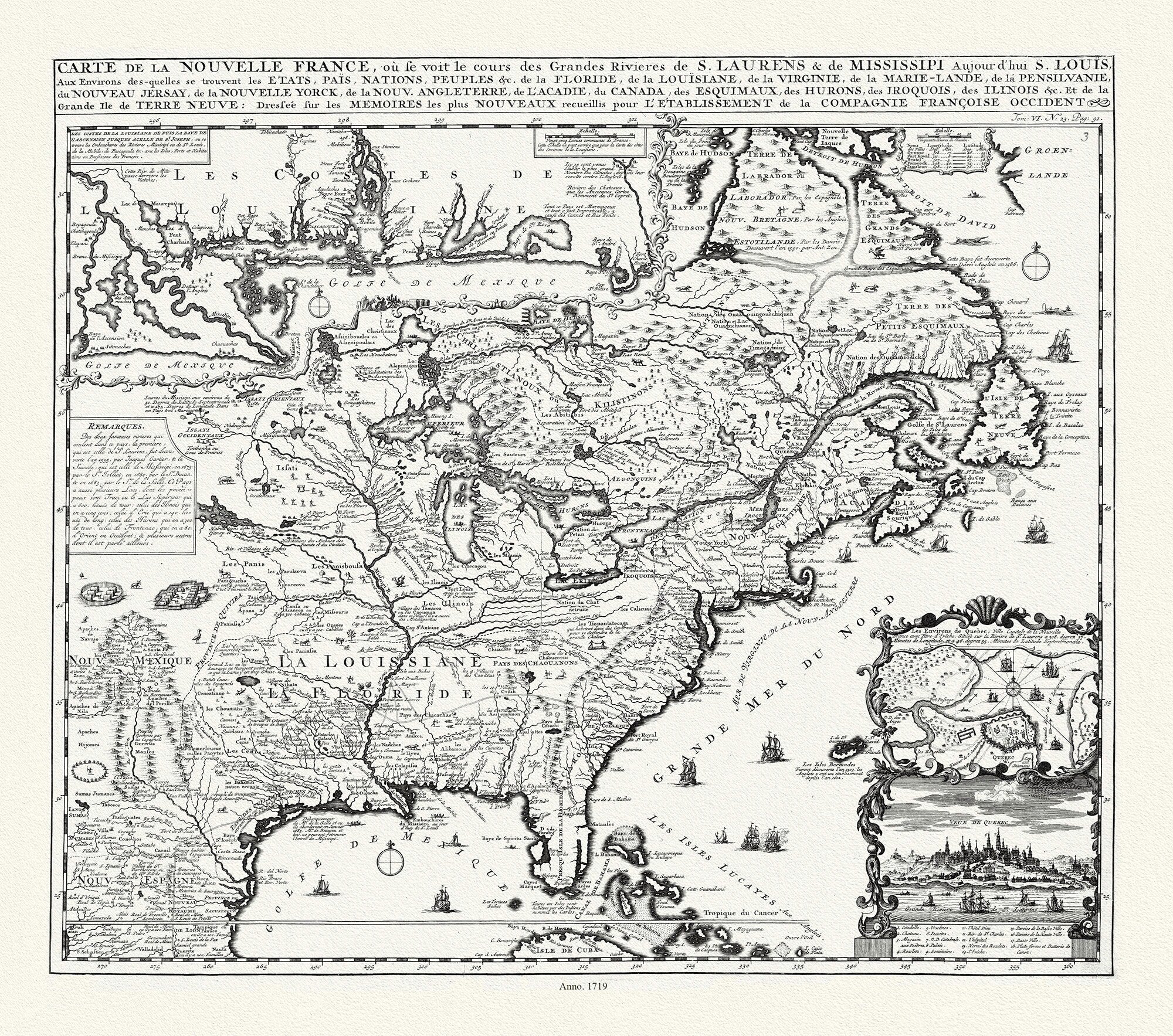 Carte de la Nouvelle France où se voit le cours des Grandes Rivieres d ...